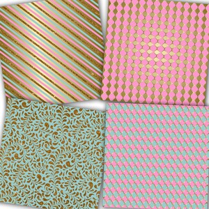 Pink Mint and Gold Digital Paper: "pink Mint and Gold Patterns ...