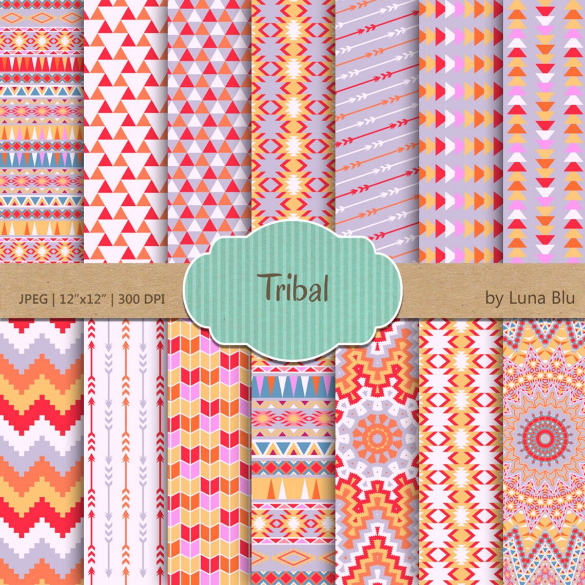 Tribal Digital Paper: Tribal Patterns Include | Etsy