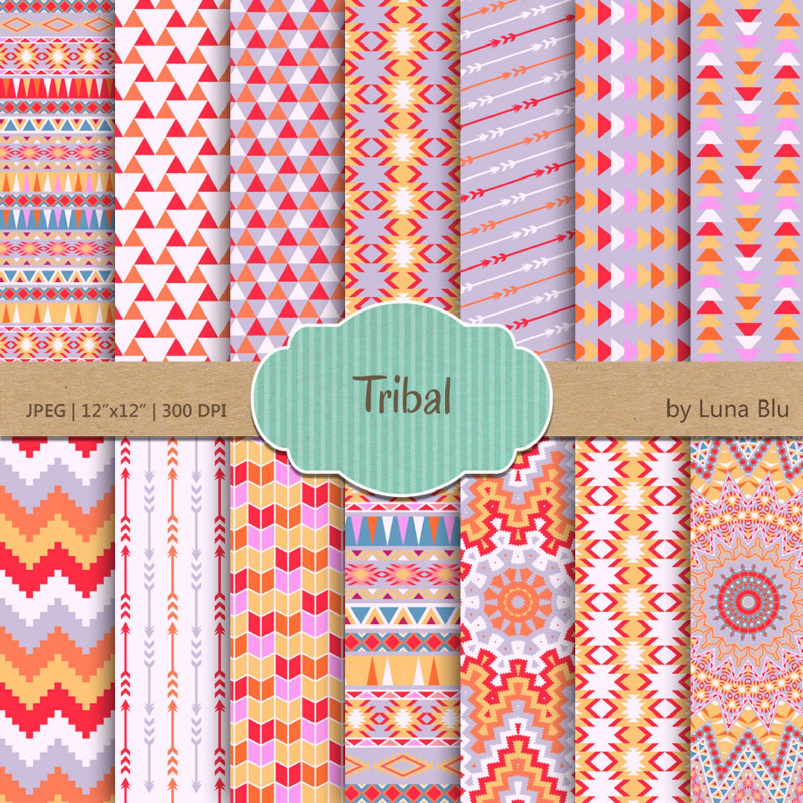 Tribal Digital Paper: Tribal Patterns Include | Etsy