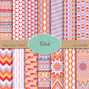 Tribal Digital Paper: " Tribal Patterns" Include Triangles, Chevron ...