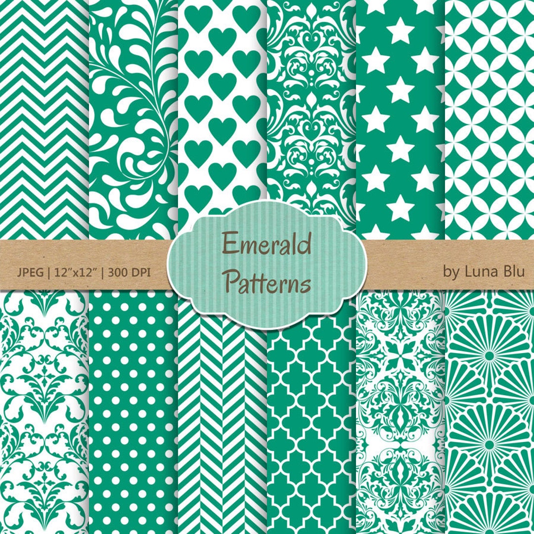 Emerald Digital Paper: "emerald Patterns" for Invitations, Scrapbooking ...