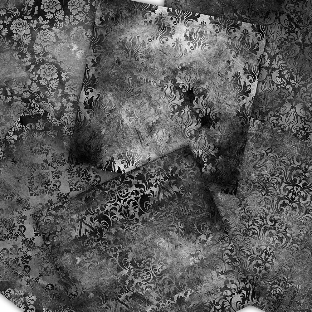 Distressed black digital paper distressed damask digital | Etsy