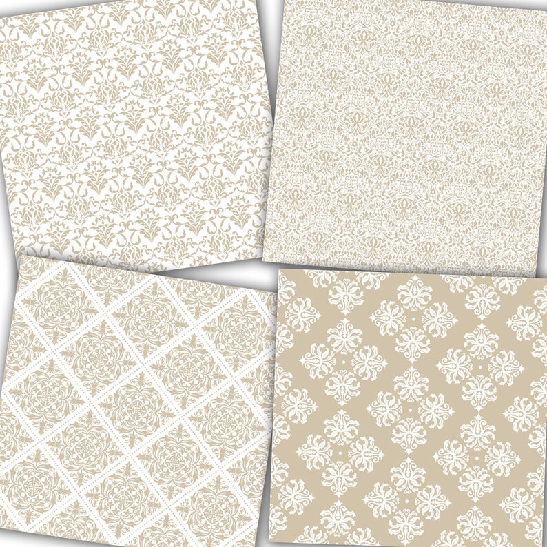 Tan Damask Digital Paper: tan Damask Patterns Tan - Etsy