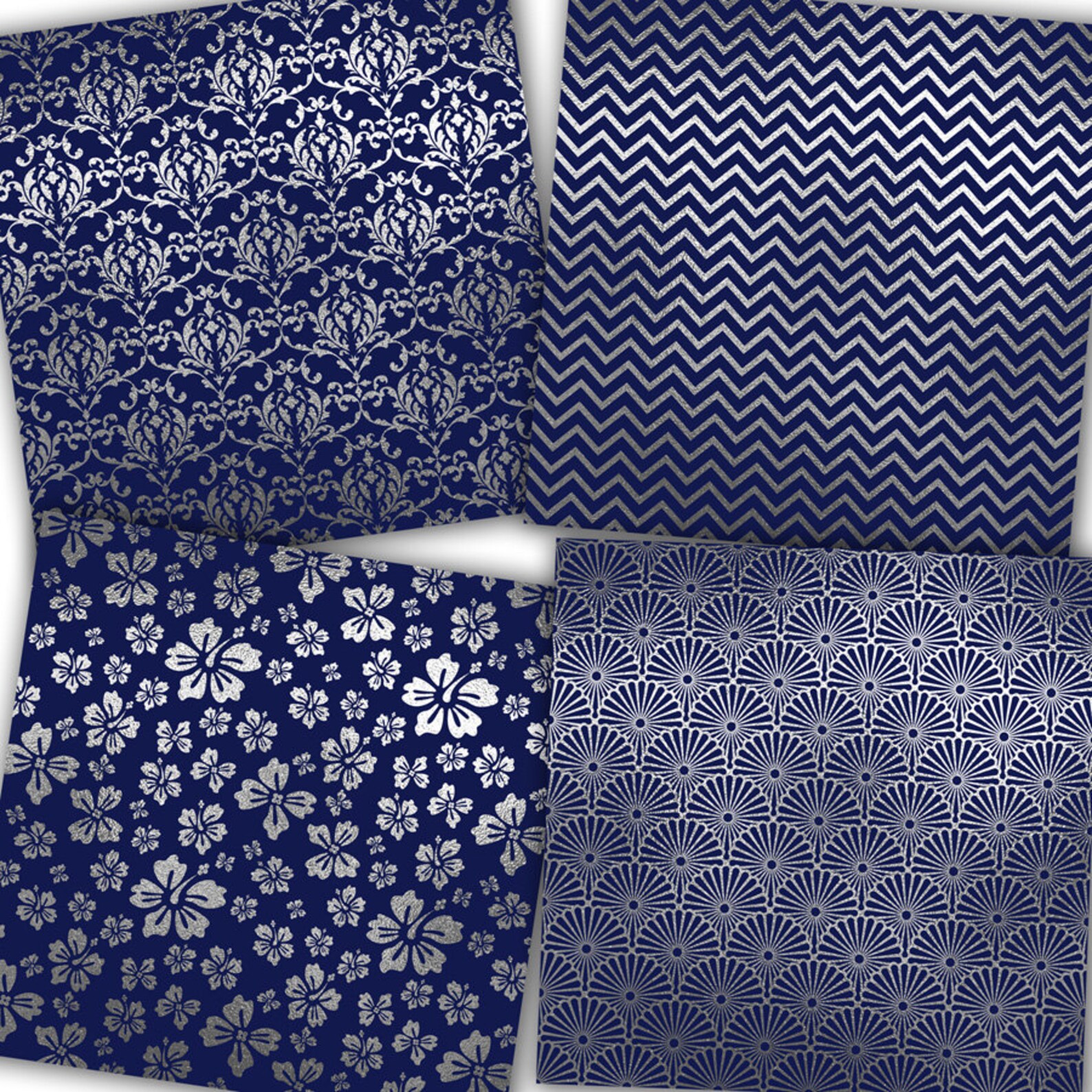 Navy and Silver Digital Paper: silver Foil - Etsy