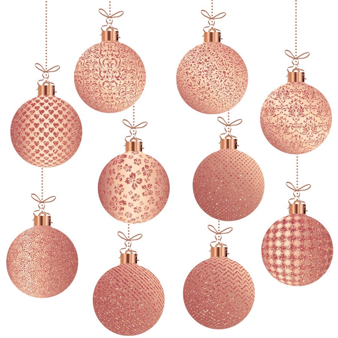 Rose Gold Christmas Clipart, Rose Gold Christmas Ornaments, Rose Gold ...