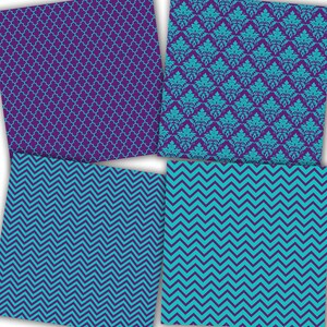 Turquoise and Purple Digital Paper: Scrapbook Patterns (12x12 Inches ...