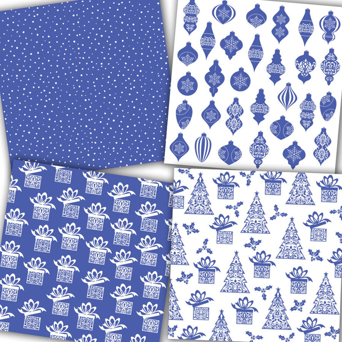 Christmas Digital Paper French Blue Christmas Papers Blue | Etsy