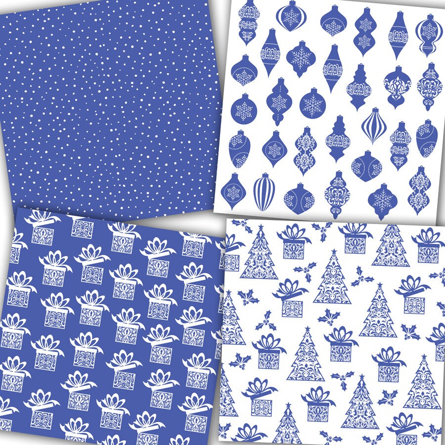 Christmas Digital Paper French Blue Christmas Papers Blue | Etsy