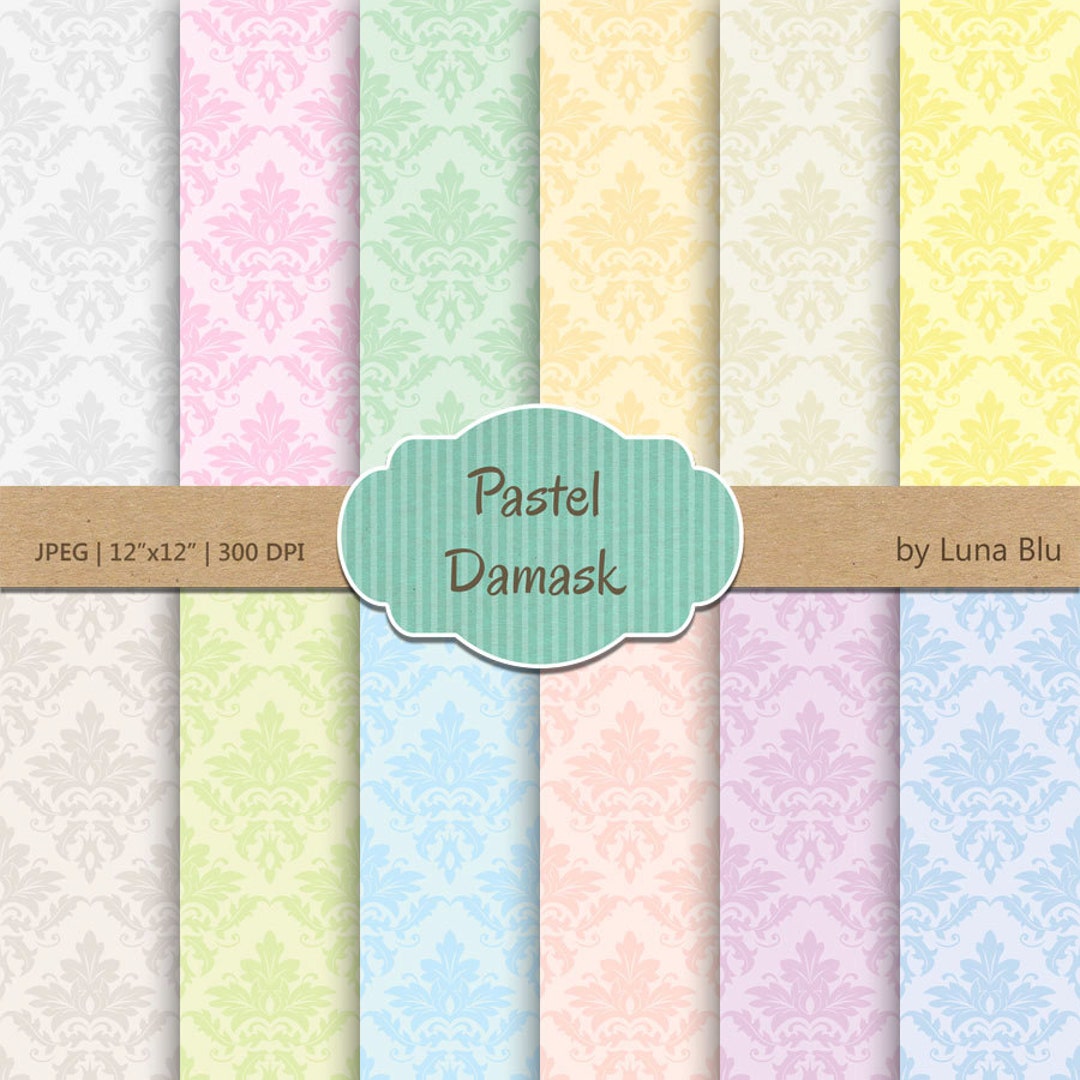Damask Digital Paper: "pastel Damask" Soft Pastel Digital Paper, Damask ...