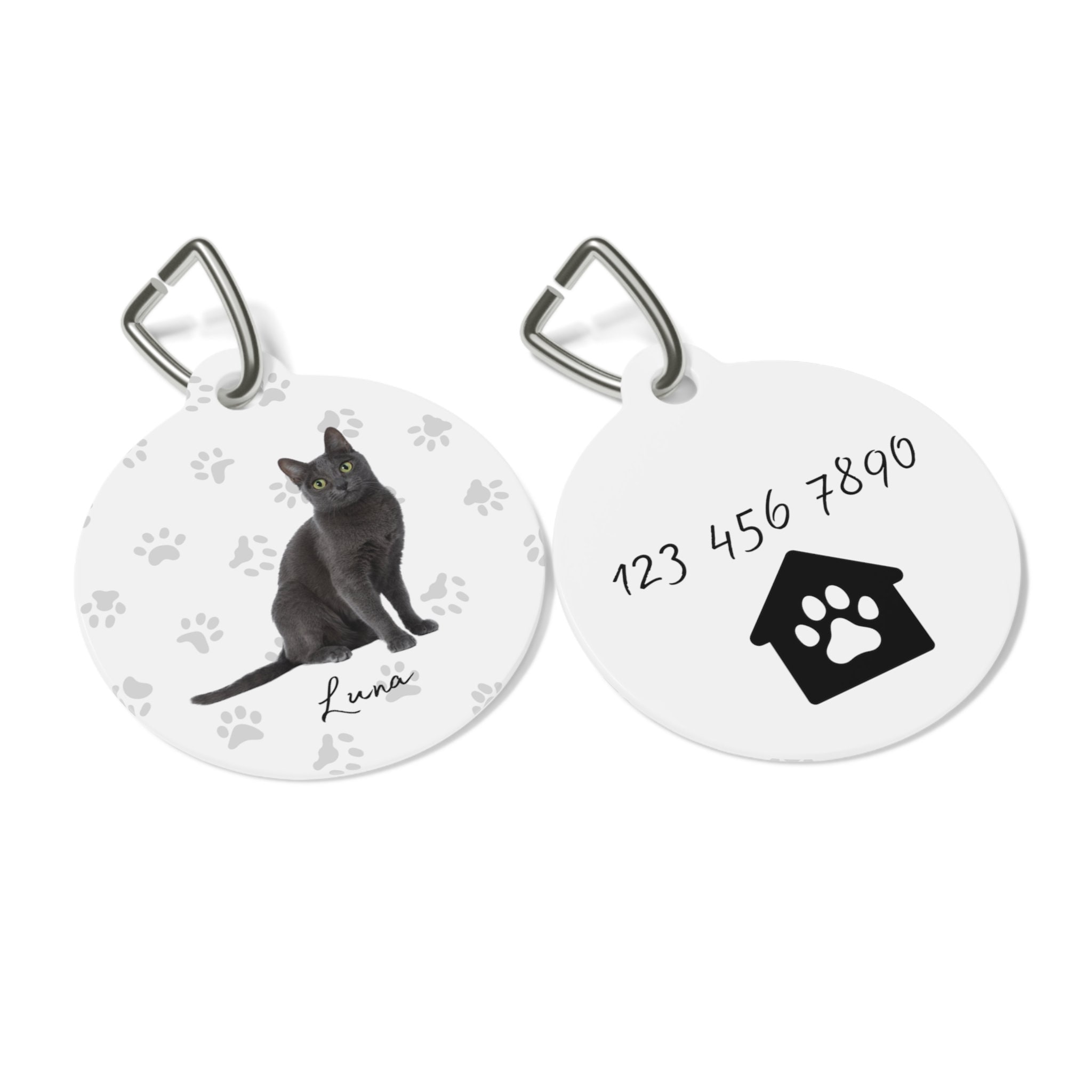 Custom Pet ID Tag, Gray Cat Pet Tag, Personalized Cat Name With Phone ...