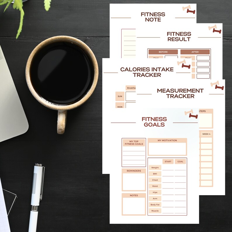 Printable Fitness Tracker Planner Bundle, Health Fitness Journal, Diet ...