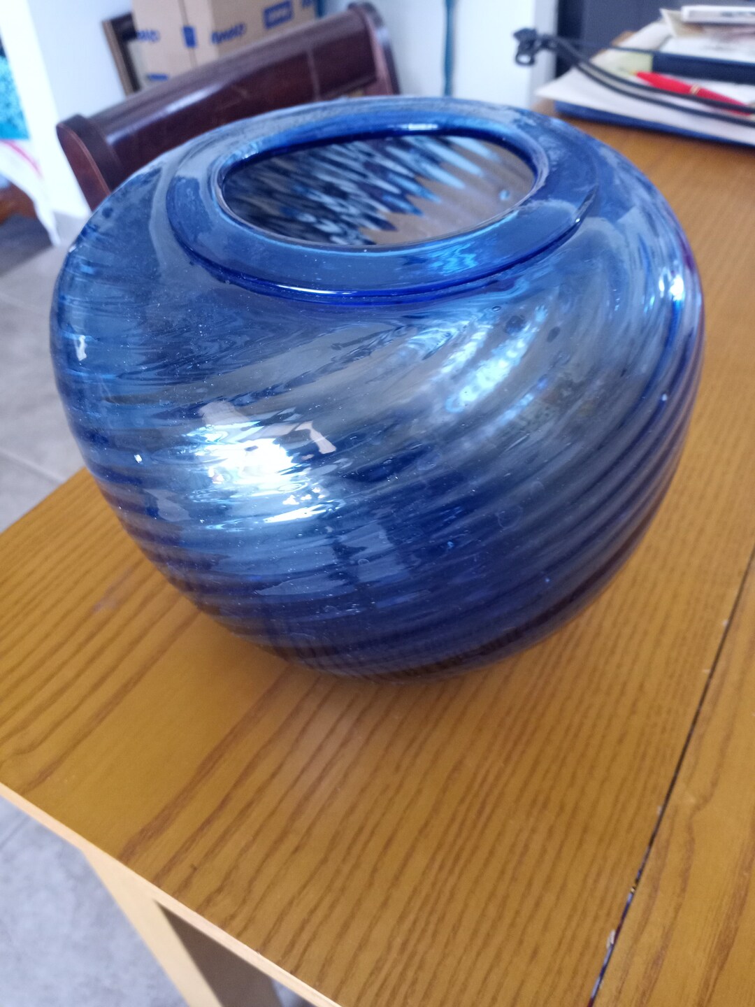 Mold Blown Royal Blue Studio Glass Round Vase - Etsy