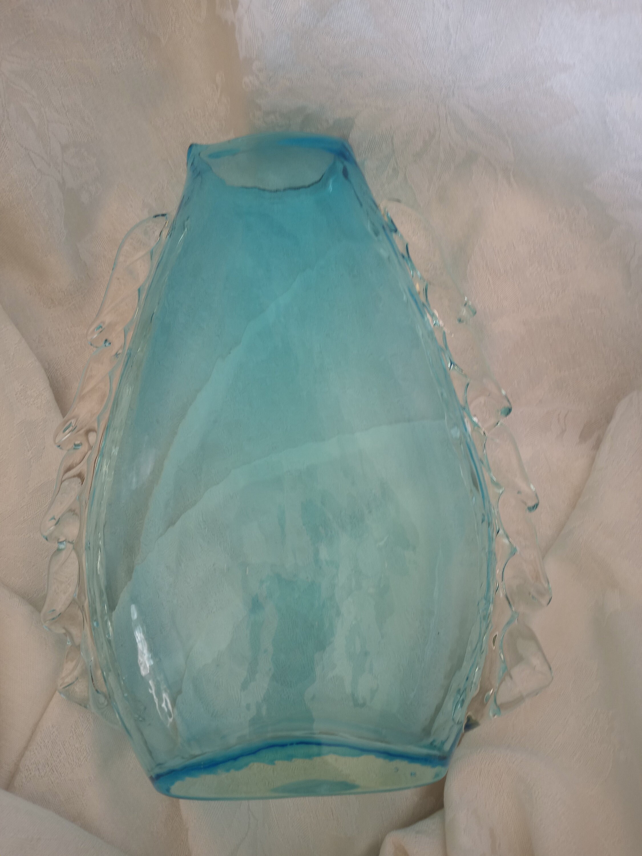 Blenko Aquamarine/teal Hand Blown Vase With Clear Glass - Etsy