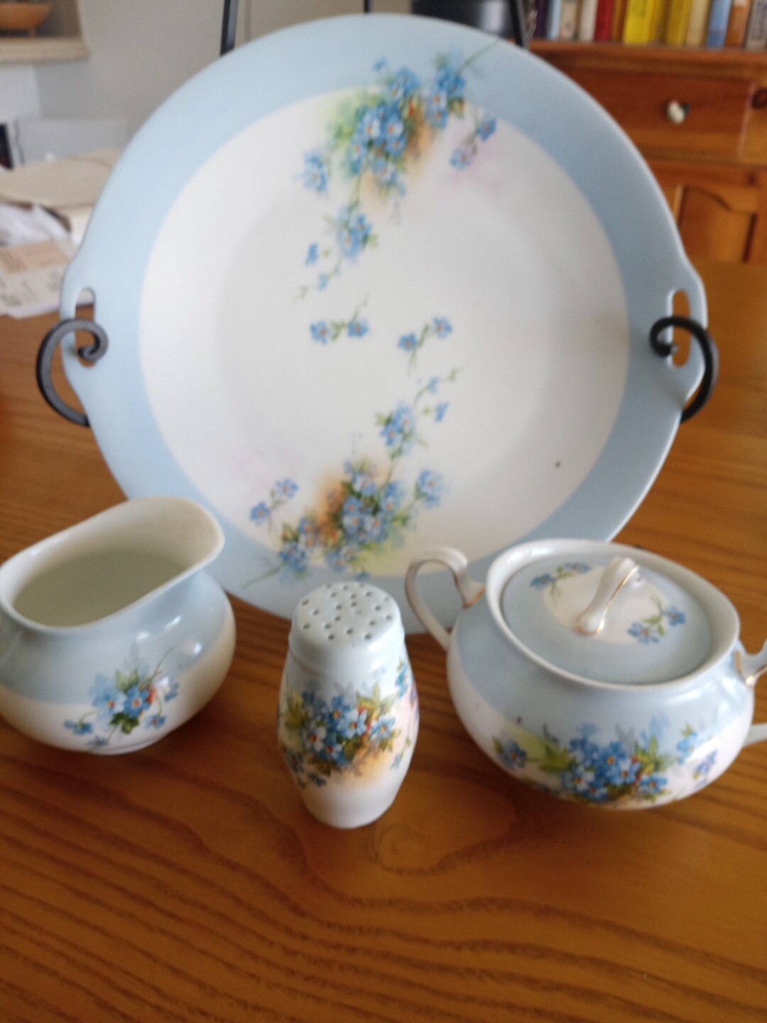 H Co. Vintage Selb Bavaria "forget Me Not" Platter, Sugar + Creamer W ...