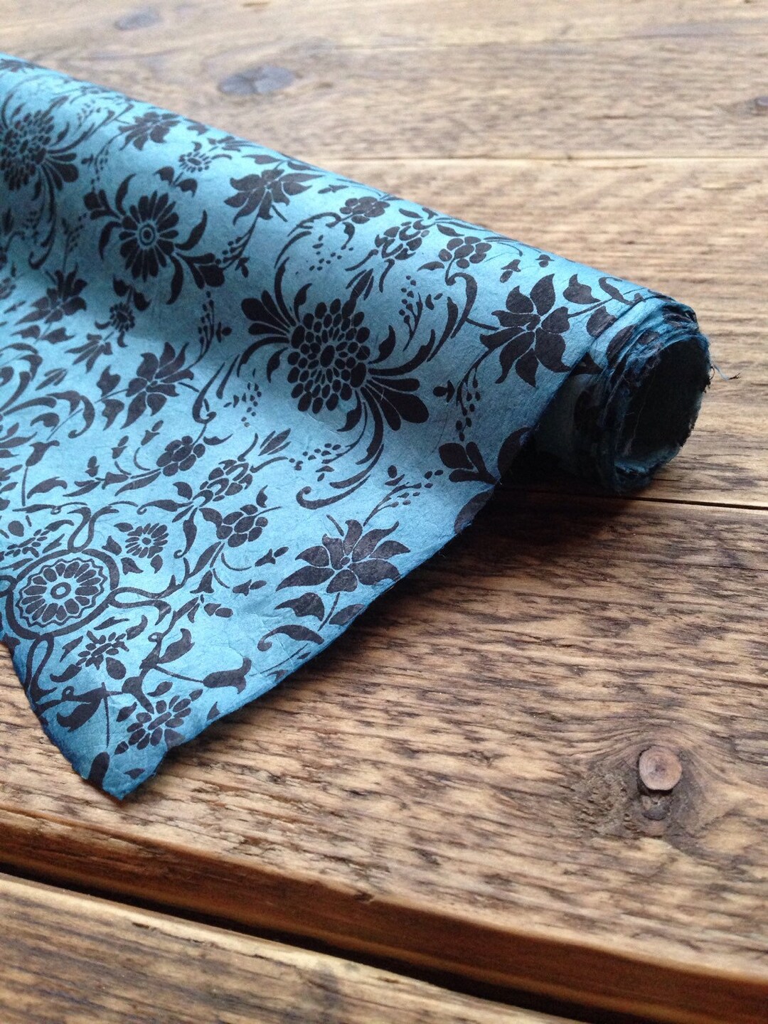 Rustic Floral Wrapping Paper ~ Handmade Lokta Paper ~ Blue & Black ~ 50 ...