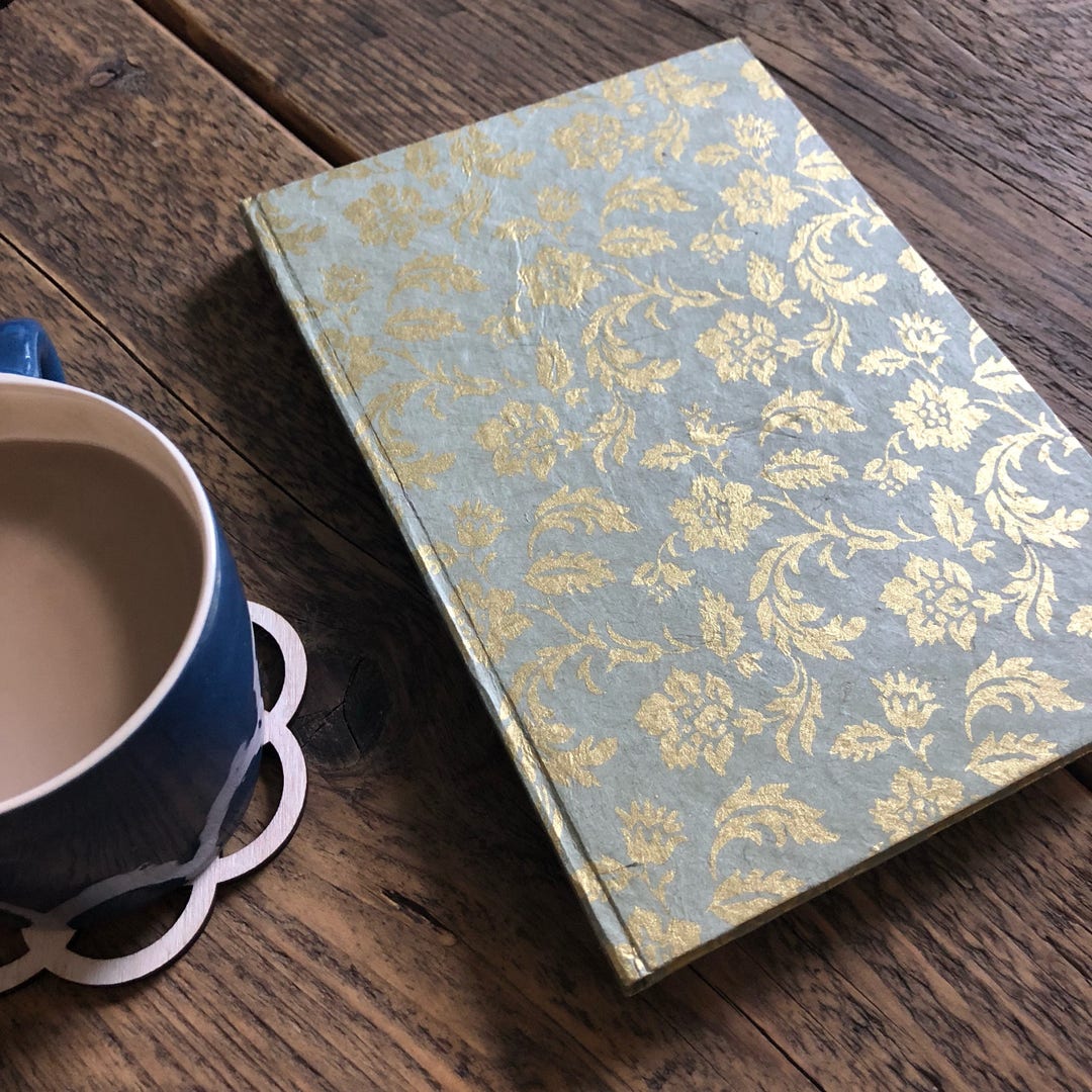 Handmade Lokta Paper Address Book, Pale Green & Gold Floral - Etsy