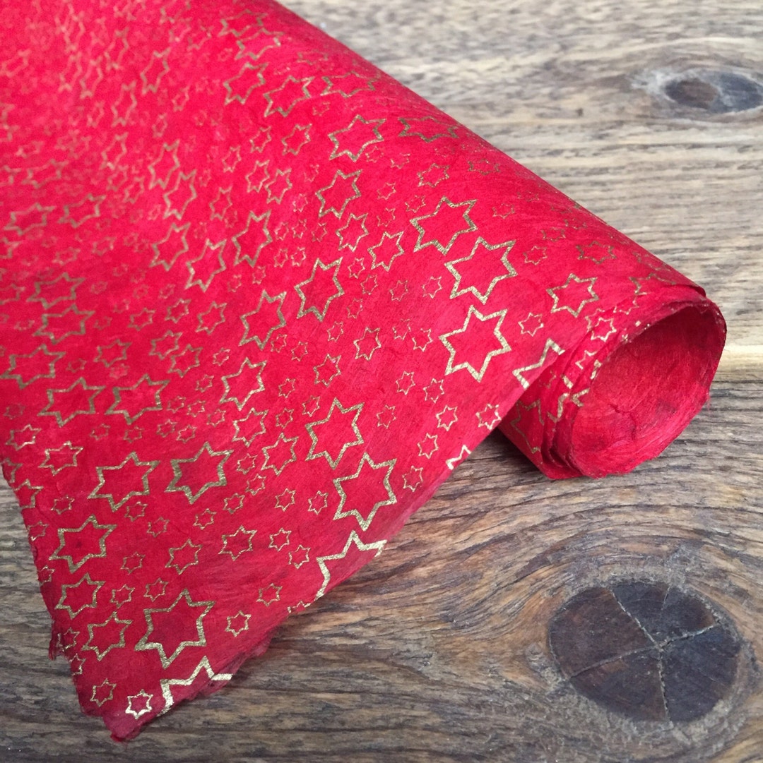 Gold Stars Handmade Lokta Wrapping Paper/ Gift Wrap - Red & Gold - Etsy