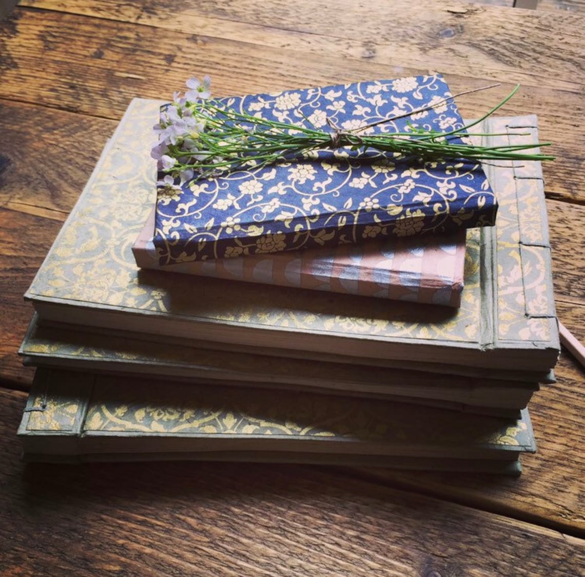 Handmade Lokta Paper Address Book, Gold & Indigo Oriental Print - Etsy