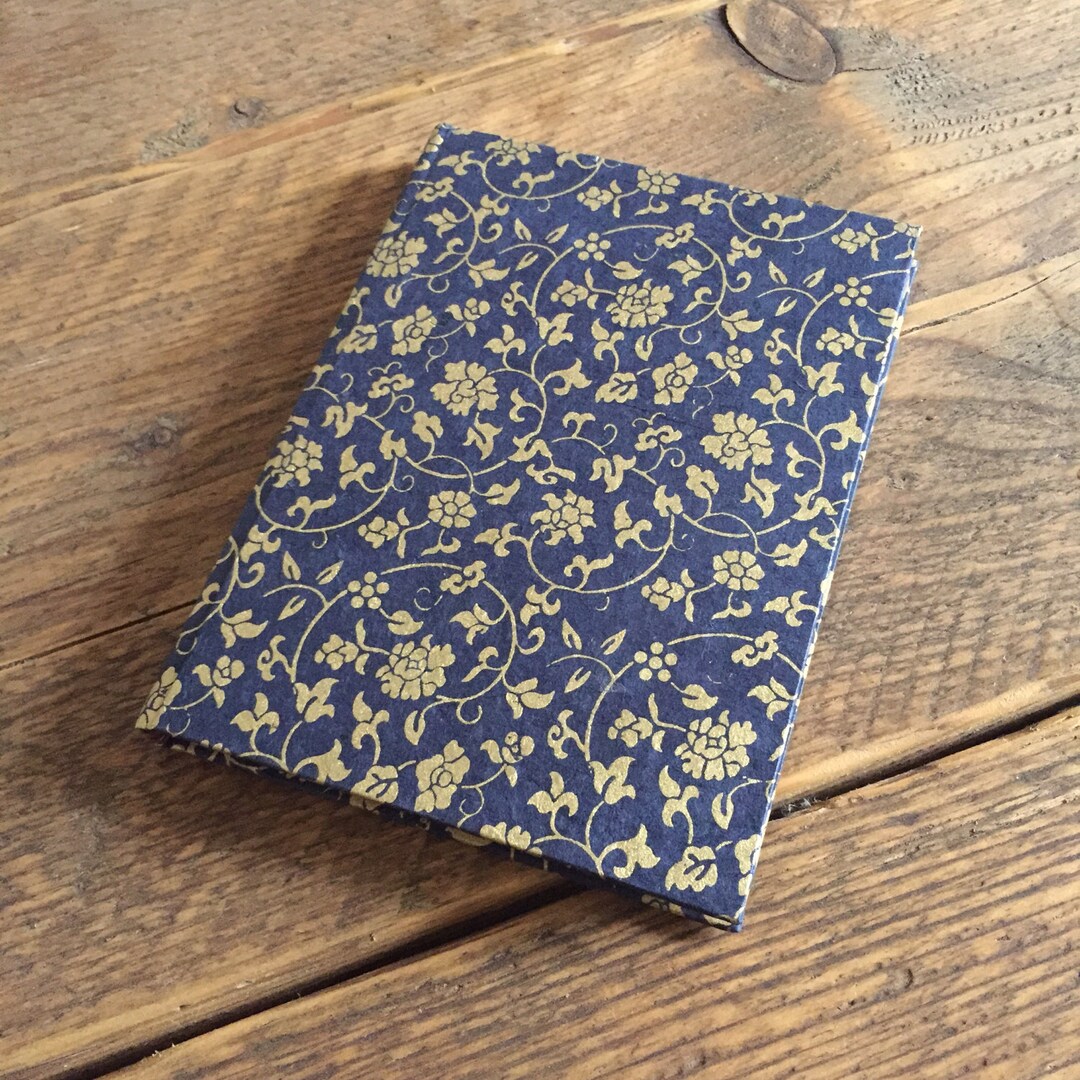 Handmade Lokta Paper Address Book, Gold & Indigo Oriental Print - Etsy