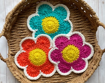 Daisy Flower Coasters | New Home Gift | Crochet Handmade Coasters ...