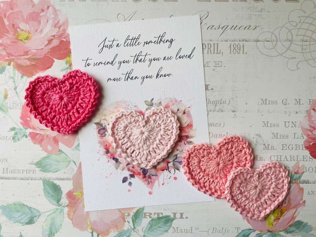 Hand Made Heart Shaped Crochet Pocket Hugs / Pocket Heart Card/ Pocket ...