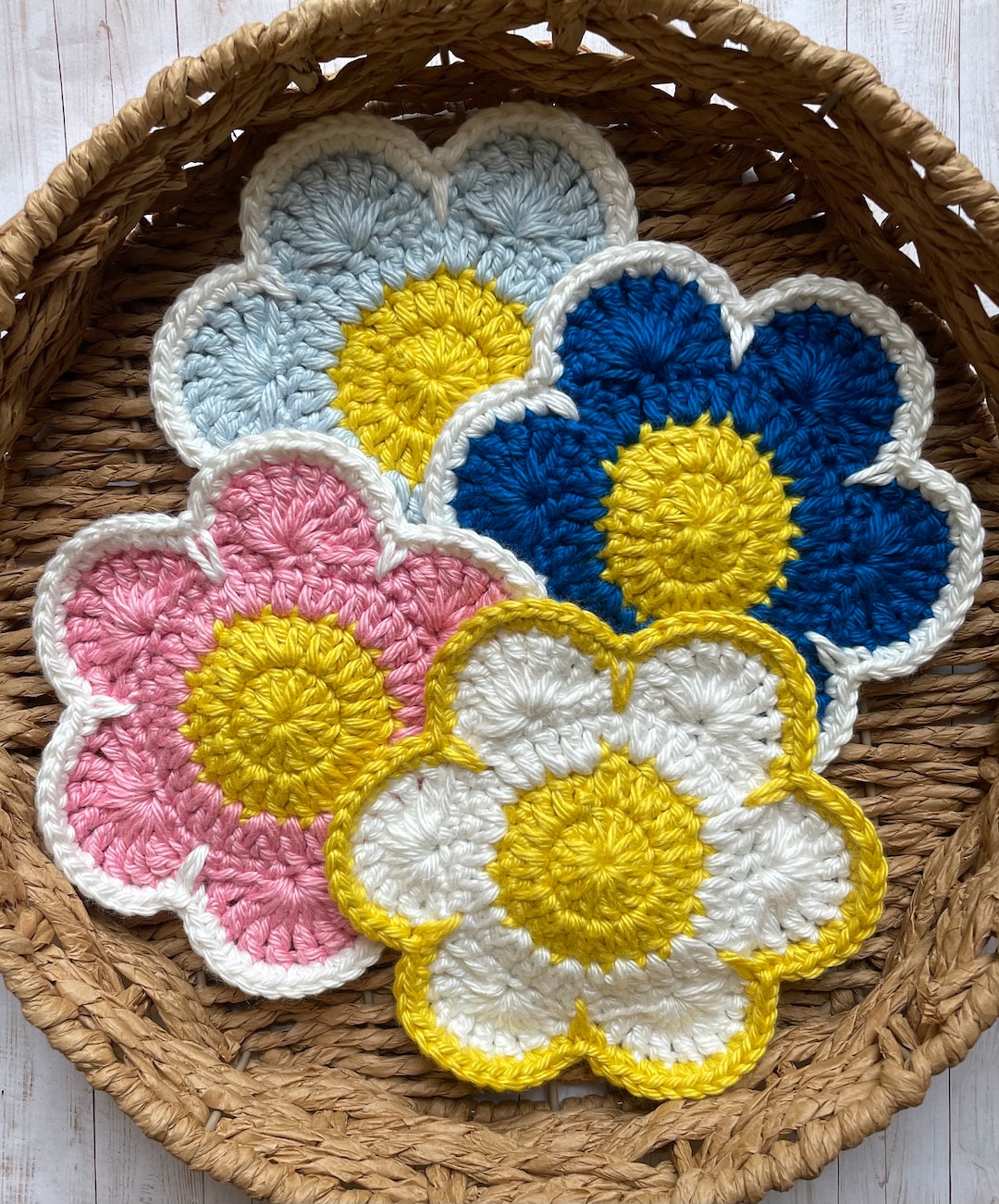 Daisy Flower Coasters | New Home Gift | Crochet Handmade Coasters ...