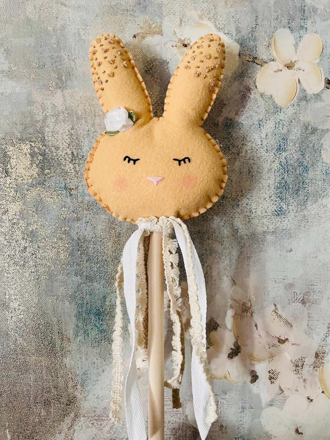 Easter Bunny Felt Wand Handmade, Easter Basket Stuffer, Easter Photo ...