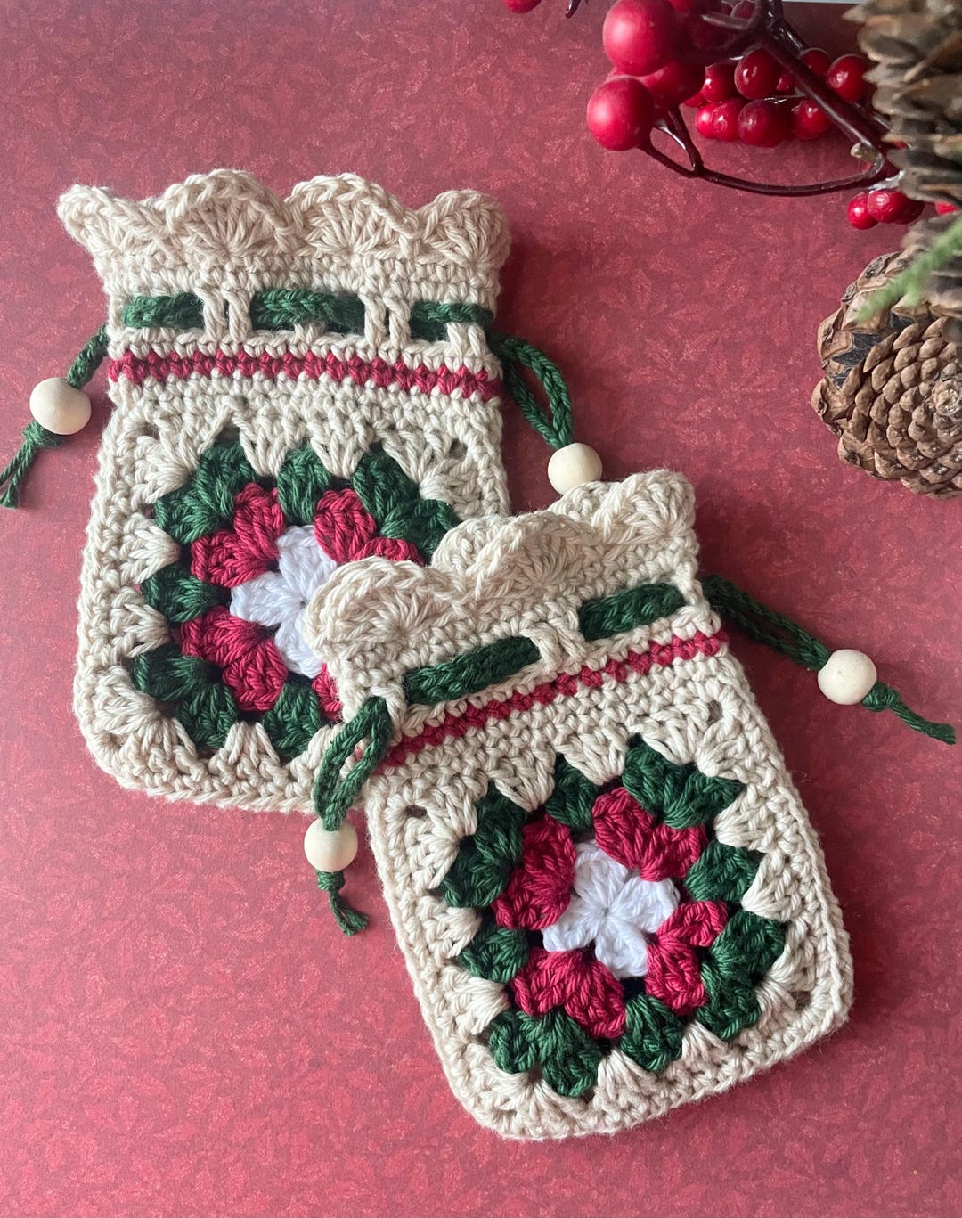 Handmade Christmas Gift Bags, Crochet Jewelry Pouches, Mini Gift Bags ...
