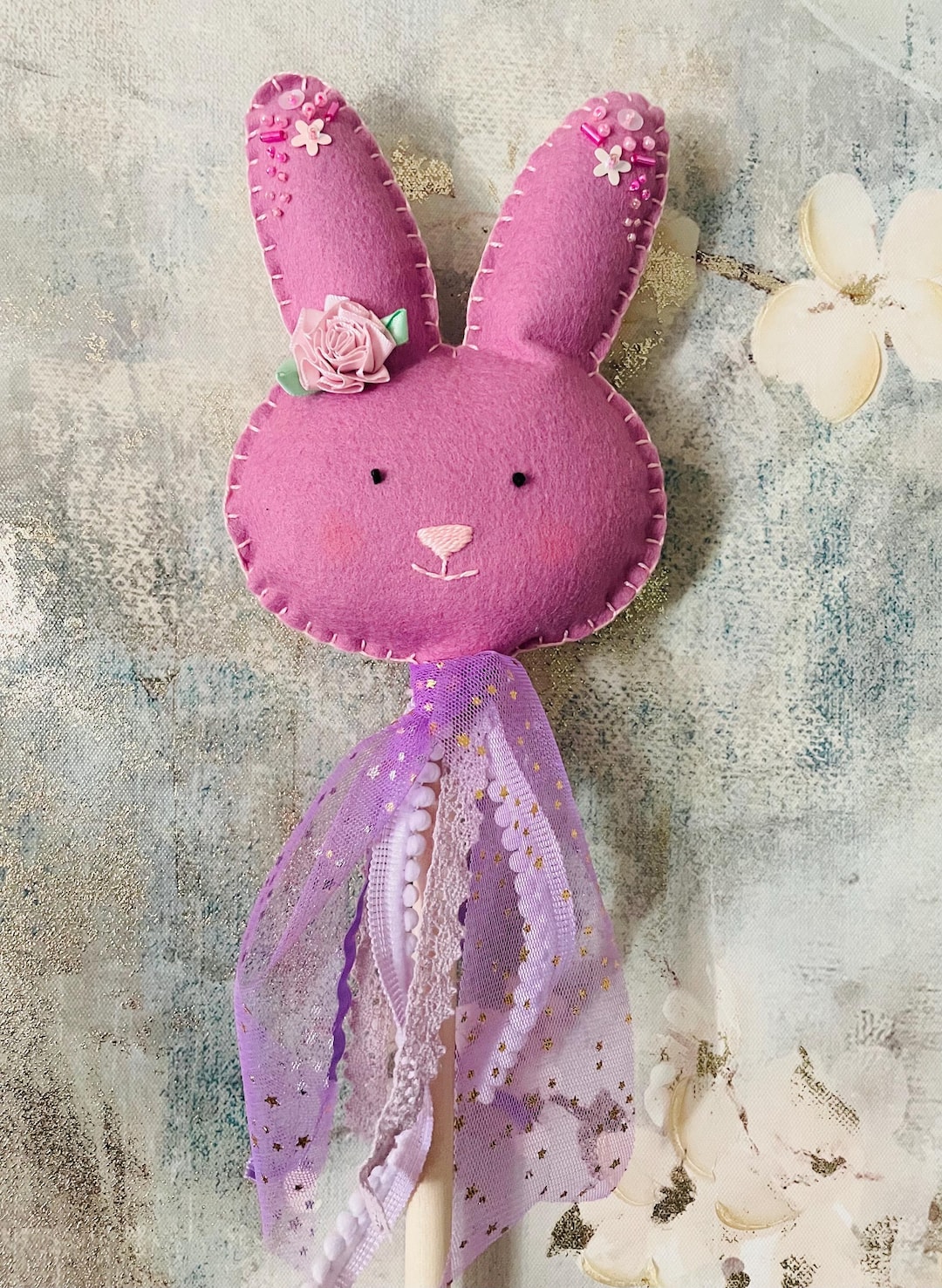 Easter Bunny Felt Wand Handmade, Easter Basket Fillers, Easter Photo ...