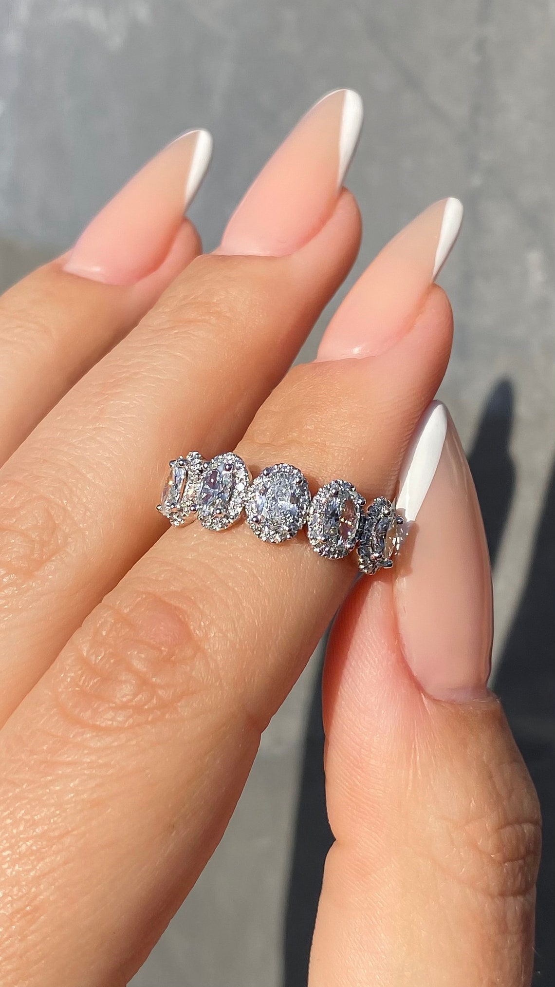 1.25CT Diamond 5 Stone Oval Cut Shape Halo Diamonds Rings Wedding Band ...
