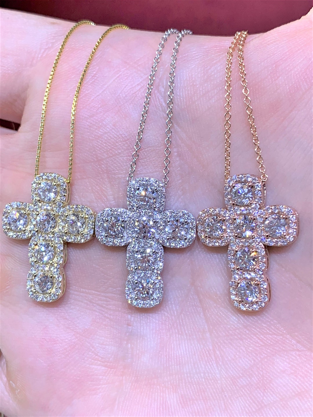 2.25CT Diamond Cross 6 Round Brilliant Cut Diamonds Cushion Halo Shape ...