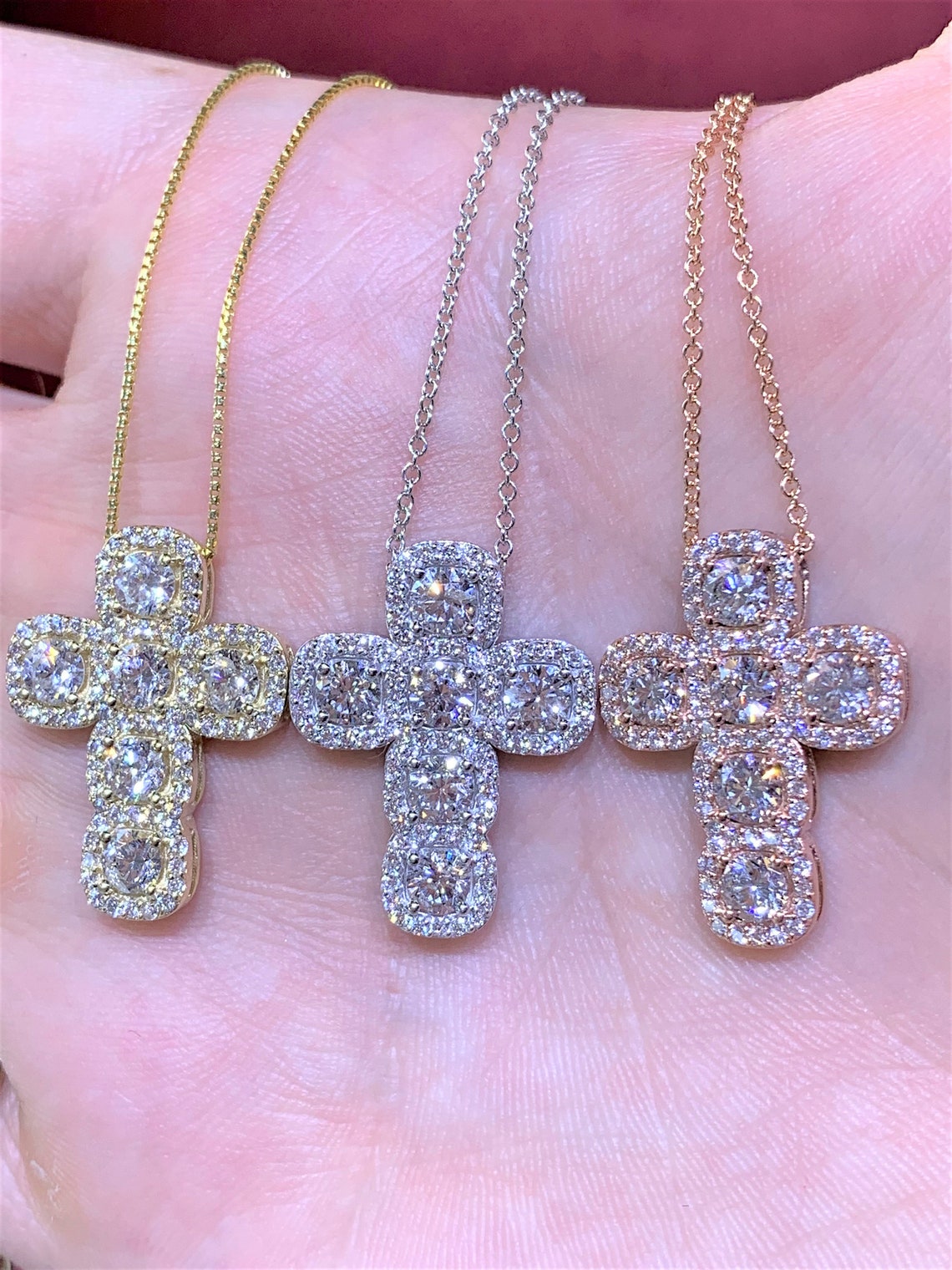 2.25CT Diamond Cross 6 Round Brilliant Cut Diamonds Cushion | Etsy