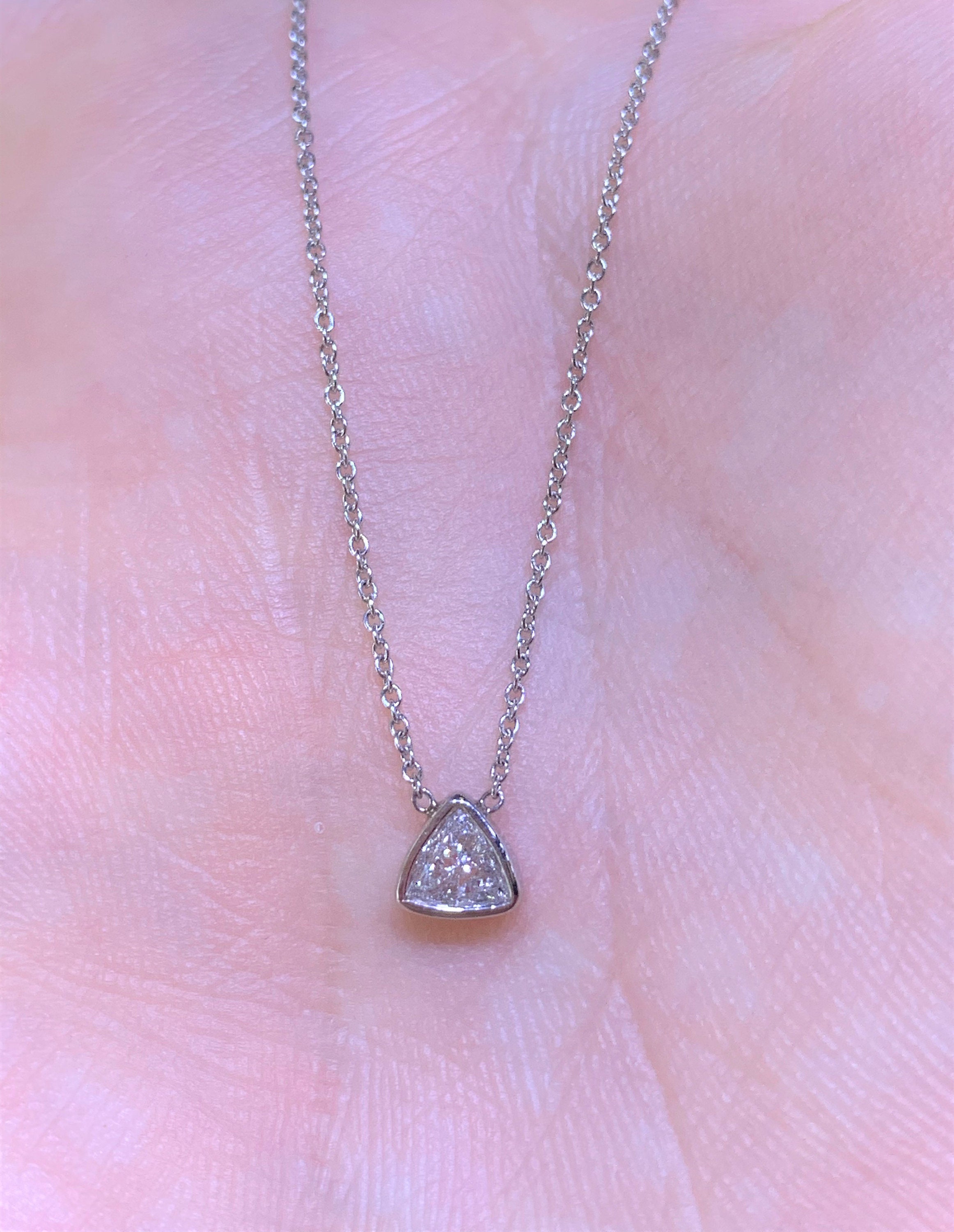 0.25CT Diamond Trillion Cut Triangle Shape Bezel Set Necklace | Etsy