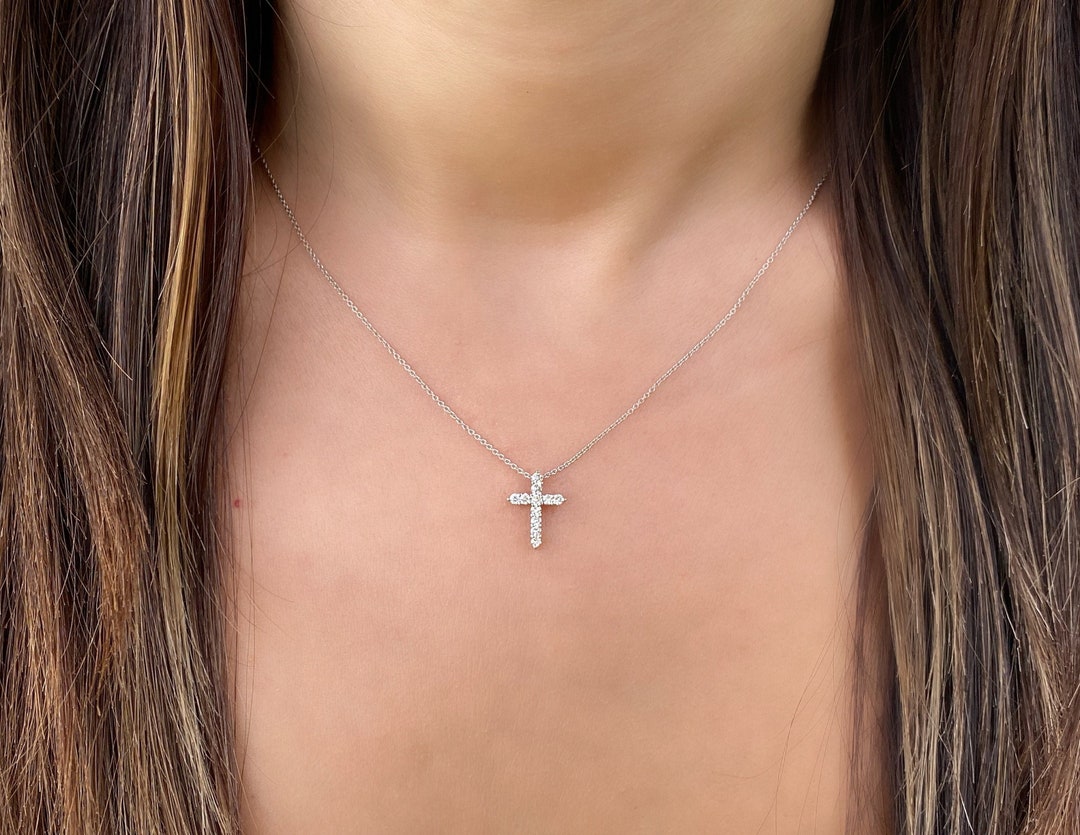 0.25CT Diamond Cross Shape 11 Round Brilliant Stones Prong Set Necklace ...