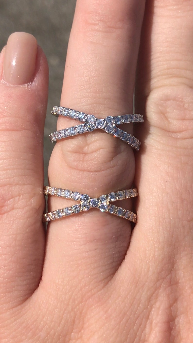 0.75CT Diamond Band Criss Cross X Ring Anniversary Bands | Etsy