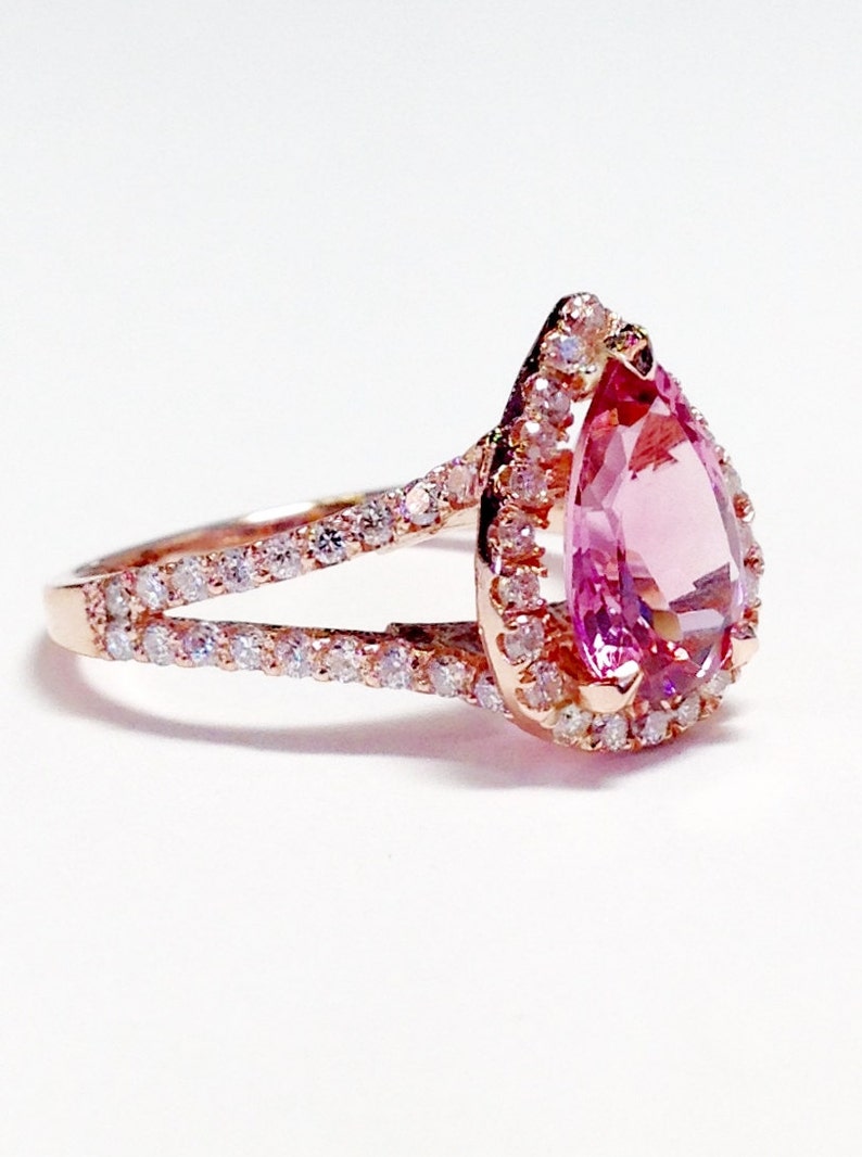 Pink Sapphire Gemstone Color Stone Pear Shape Halo Split Art - Etsy