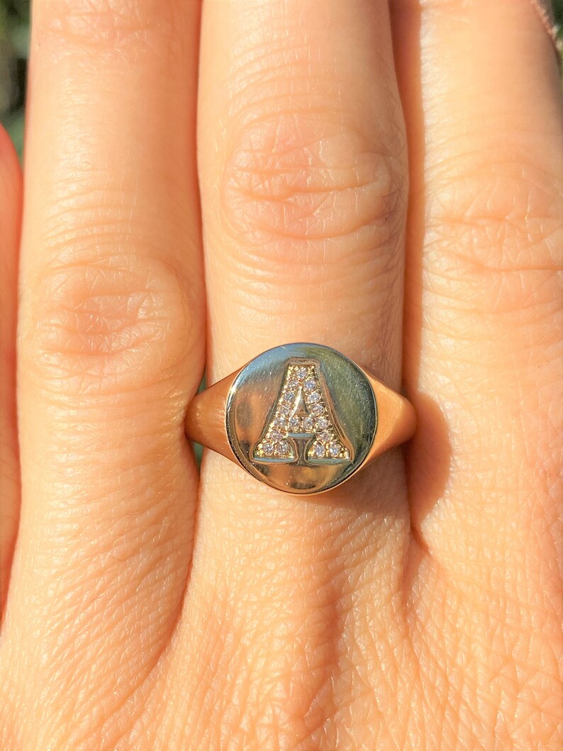 Diamond Initial Signet Ring Alphabet Letters Rings Simple - Etsy