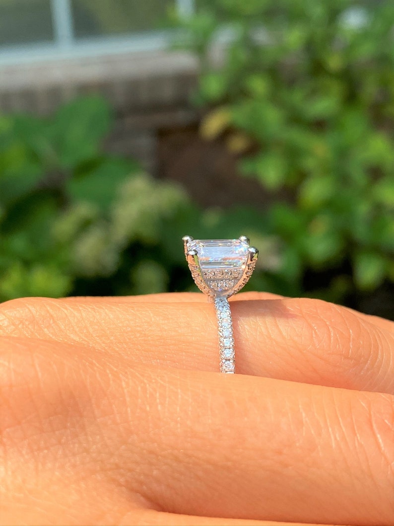 1.50CT Diamond Emerald Cut Shape Double Under Hidden Halo | Etsy