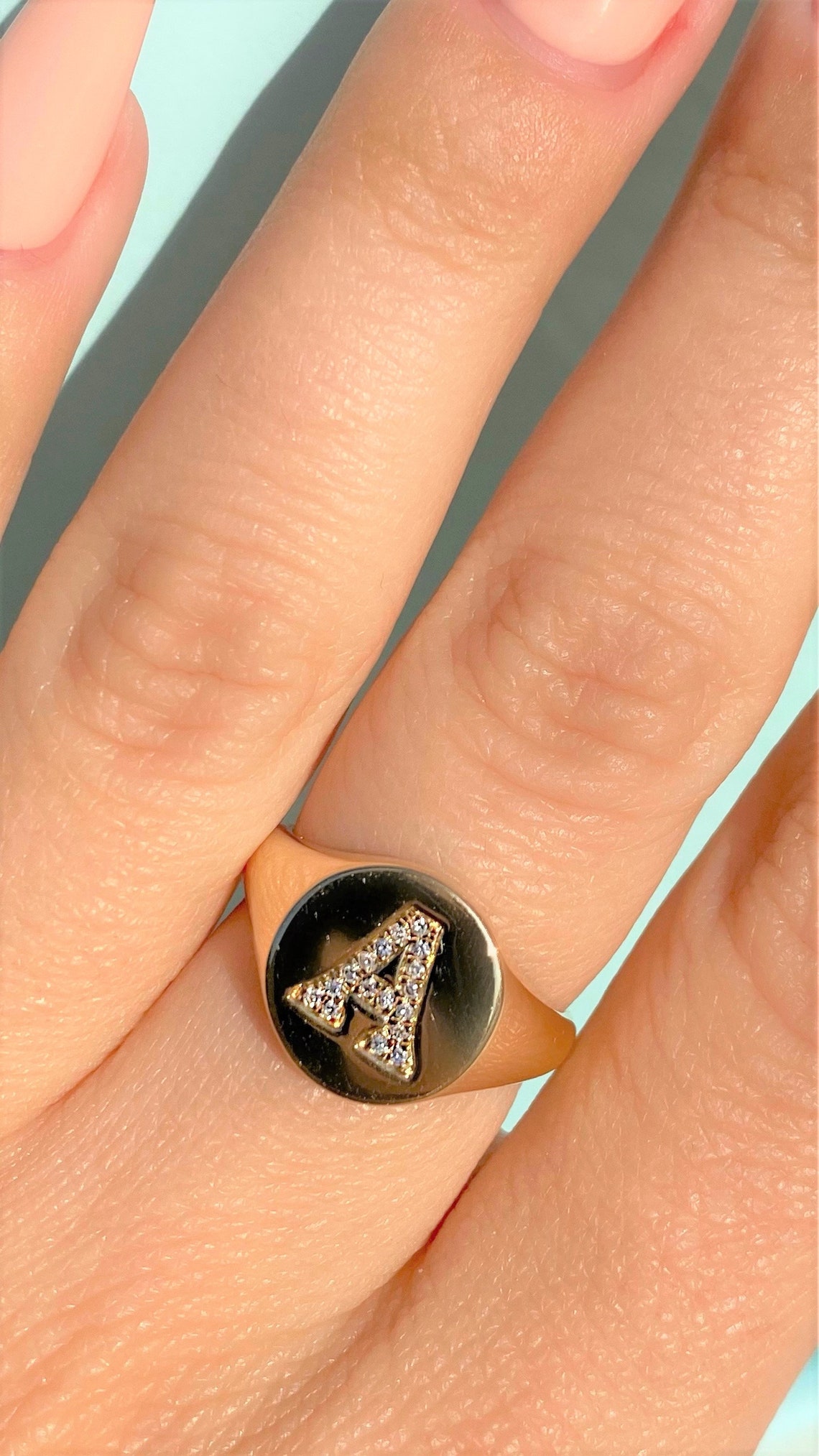 Diamond Initial Signet Ring Alphabet Letters Rings Simple | Etsy