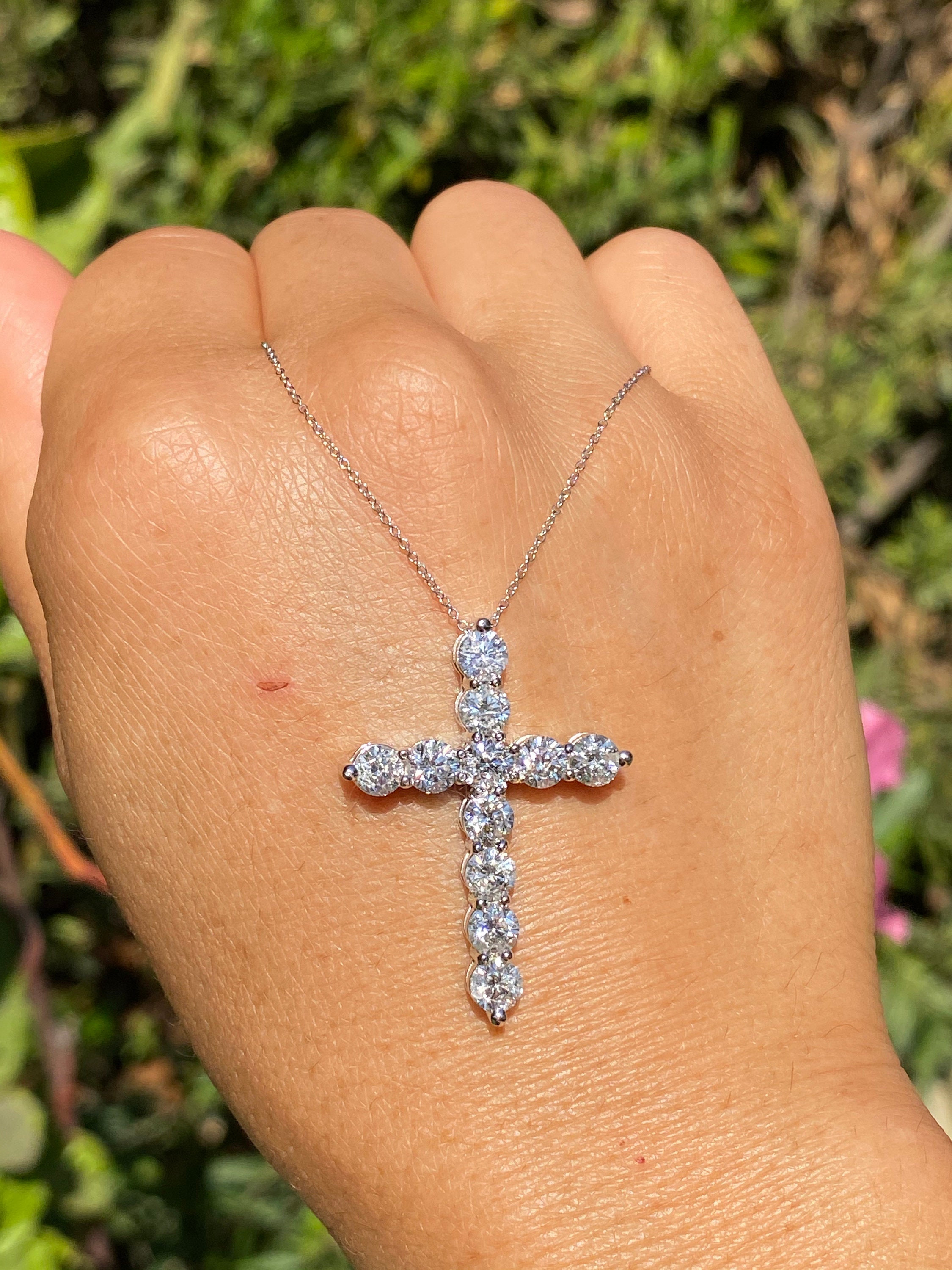3.50CT Diamond Cross Shape 11 Round Brilliant Stones Prong Set Necklace ...