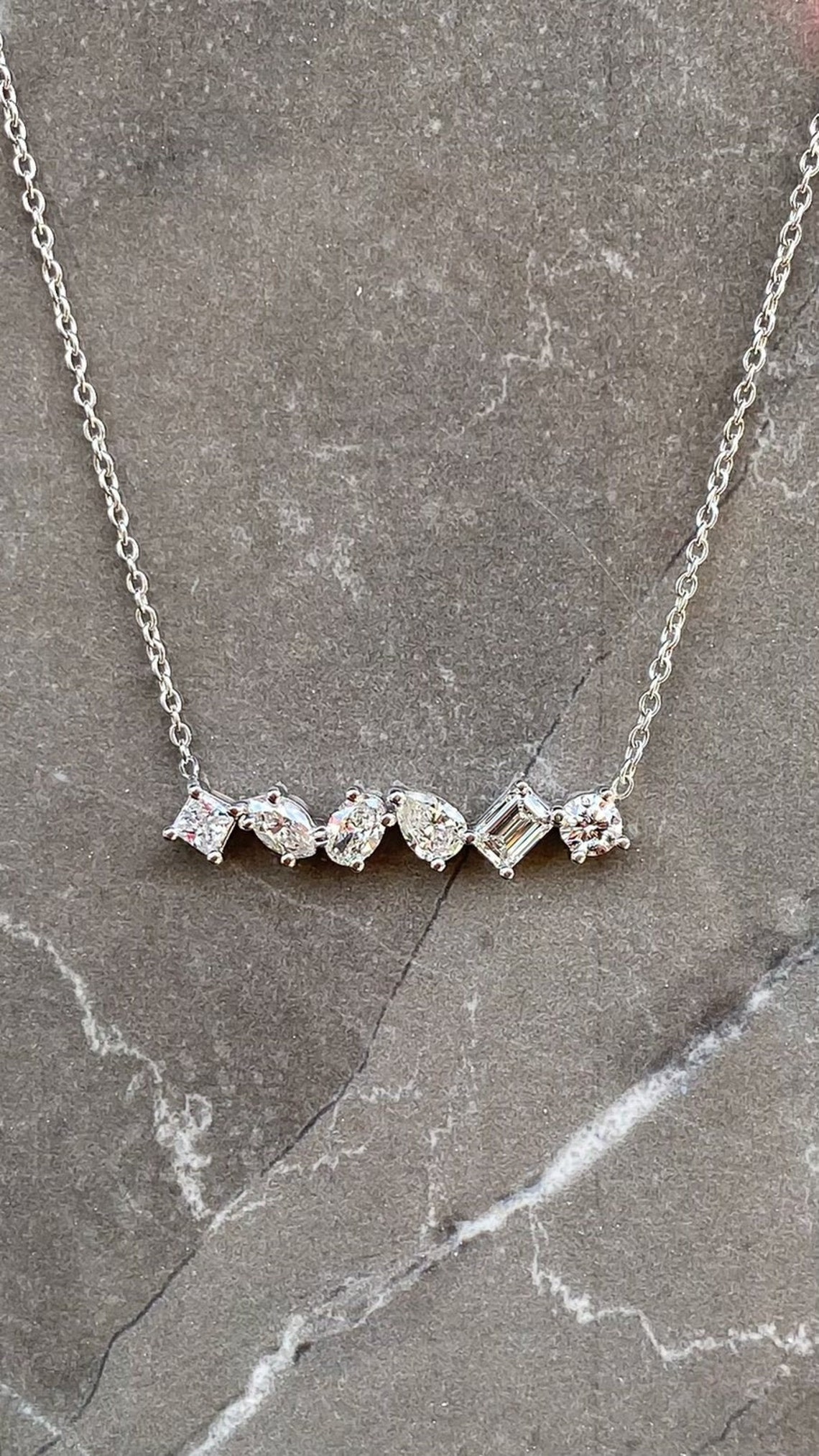 0.75CT Diamond Multi Shaped Fancy Necklace Prong Bar Pendants - Etsy