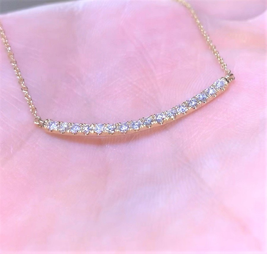 0.40CT Diamond Bar Necklace U Shaped Curved Dainty Pendant | Etsy