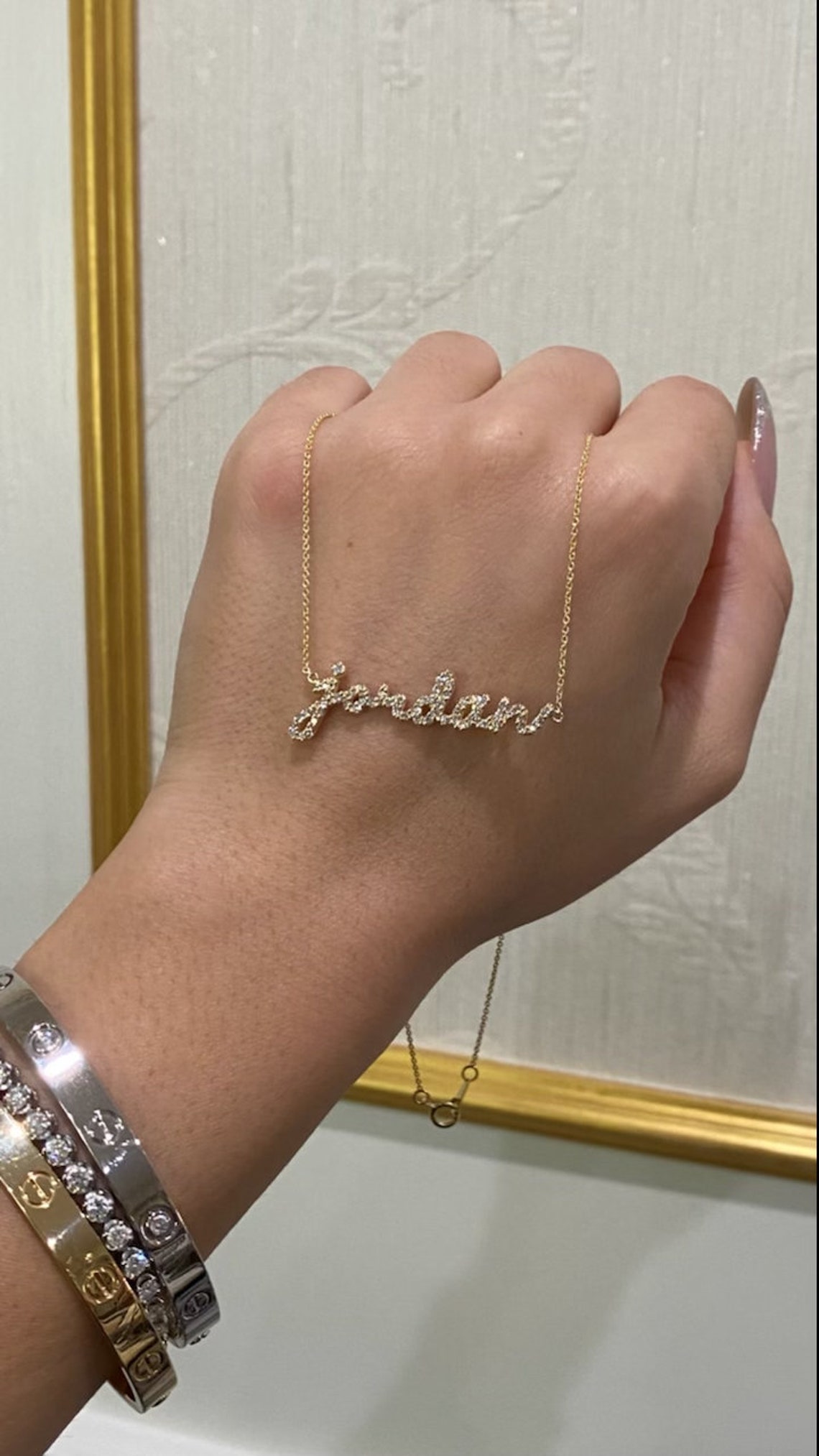 Diamond Script Name Plate Customizable Necklace Initials | Etsy