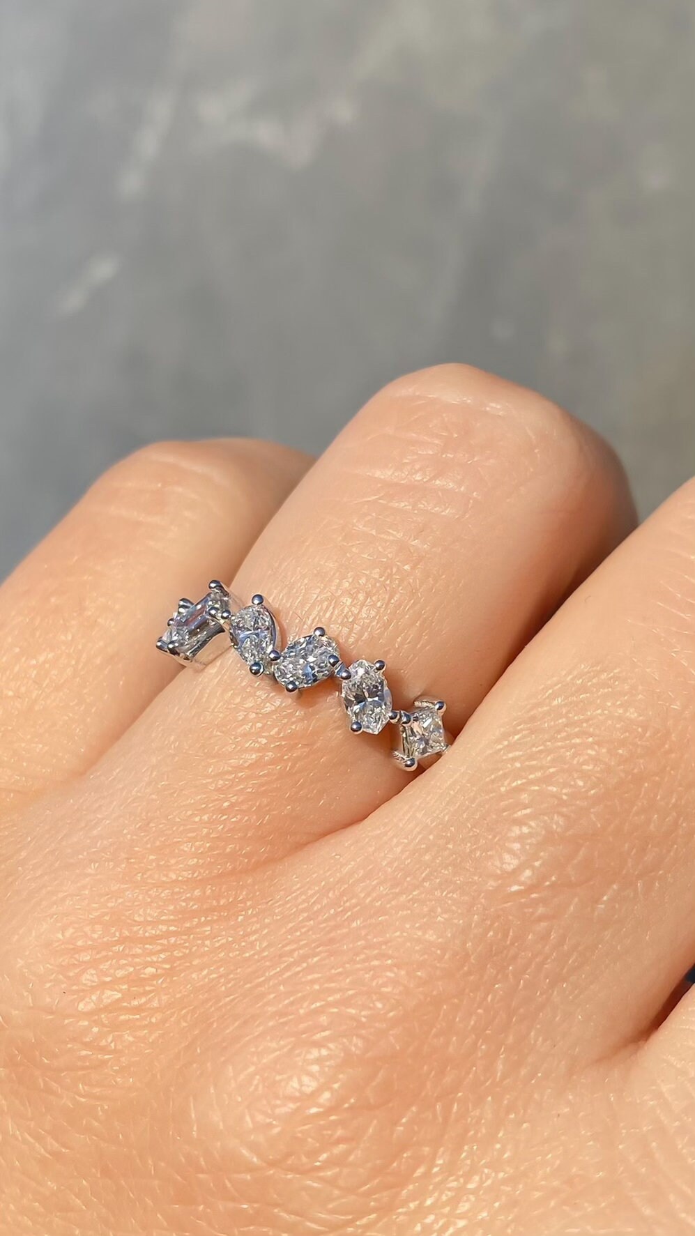 0.75CT Diamond Band 6 Multi Shape Fancy Stones Prong Set Wedding Bands ...