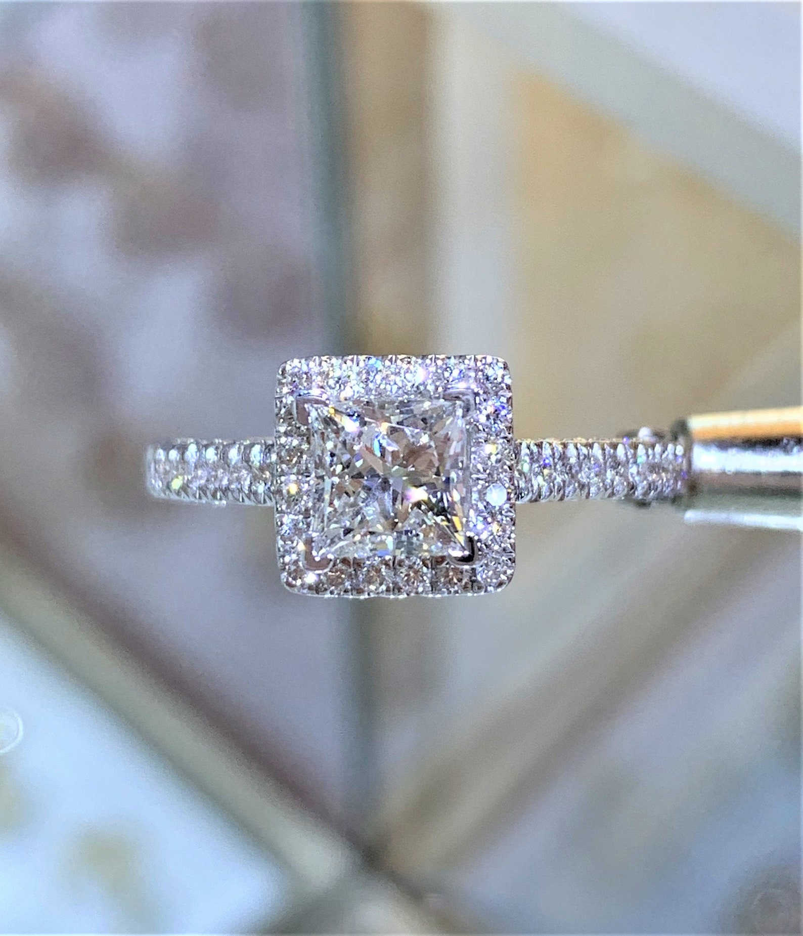 0.75CT Diamond Princess Cut 2D Halo 3D Band 1.25CT Total | Etsy