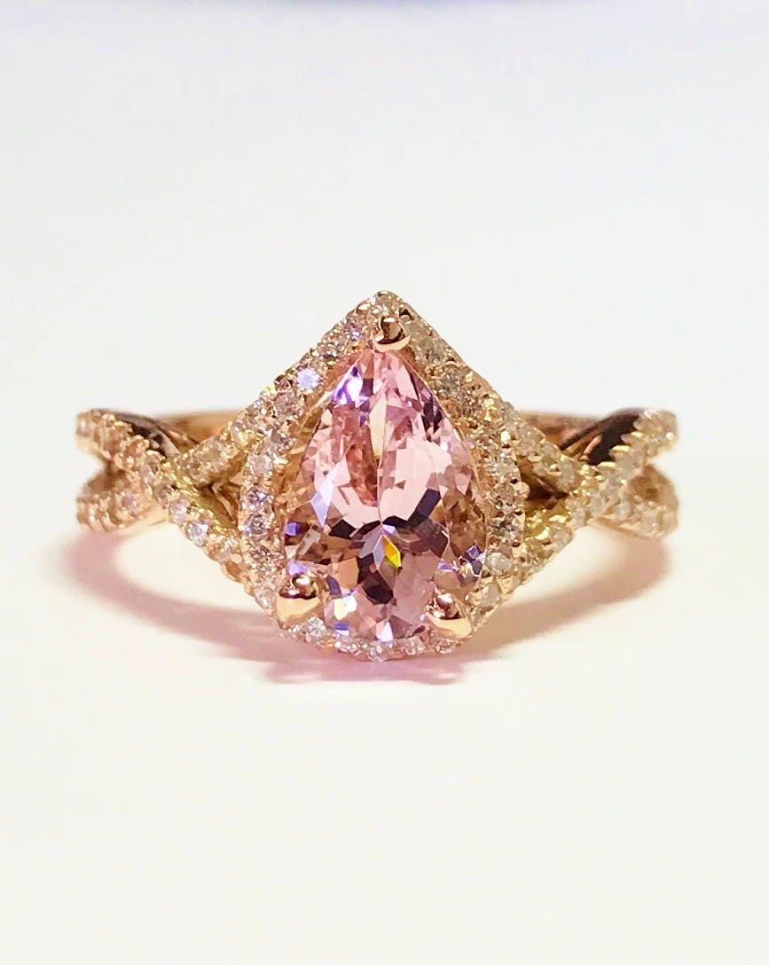 1.00-1.50CT Morganite Gemstone Pear Shape Halo Crisscross | Etsy