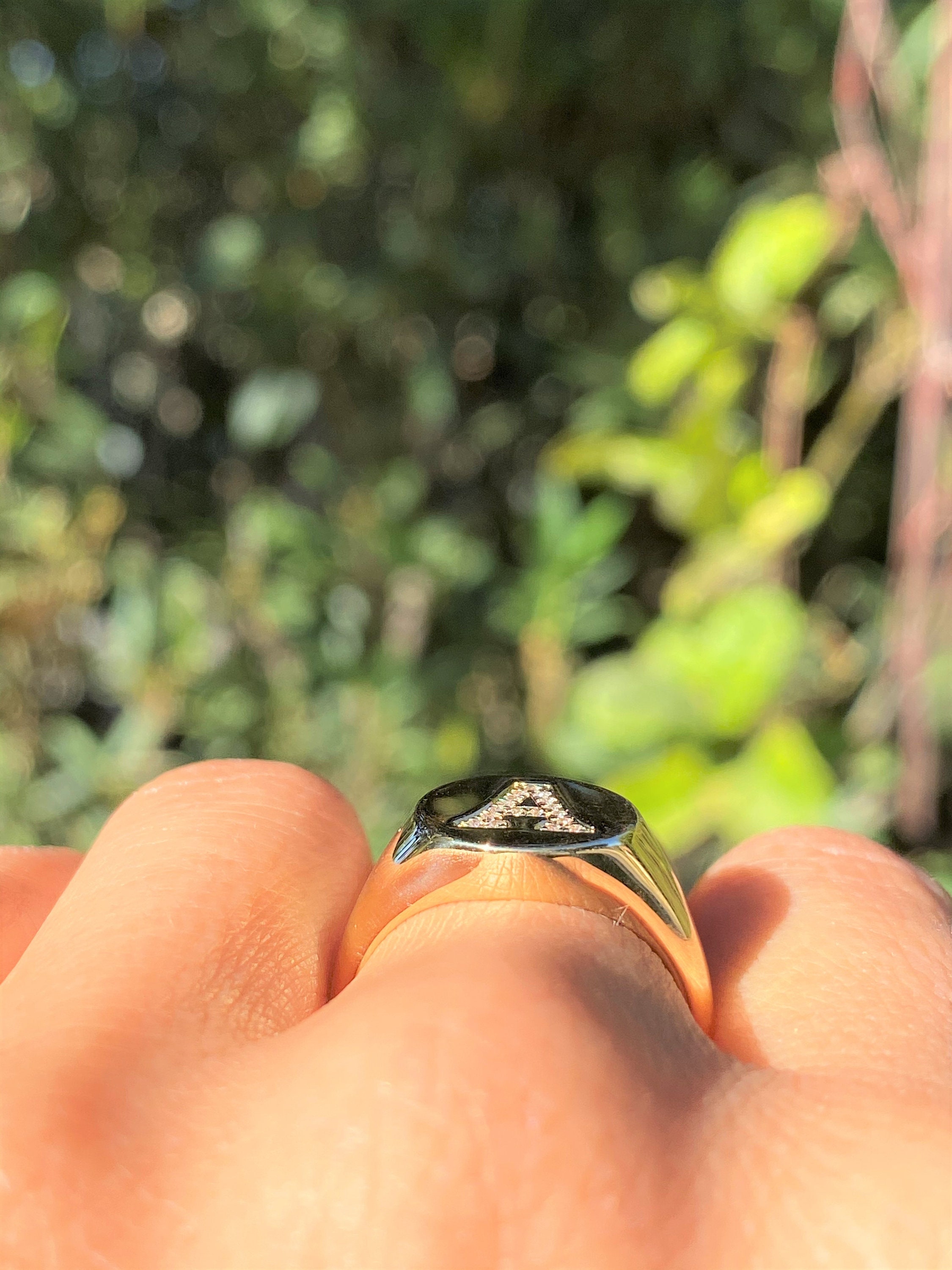 Diamond Initial Signet Ring Alphabet Letters Rings Simple | Etsy