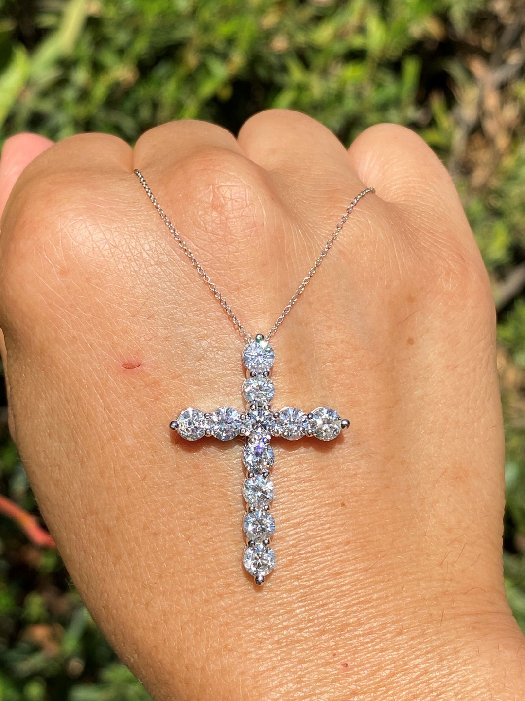 3.50CT Diamond Cross Shape 11 Round Brilliant Stones Prong Set Necklace ...