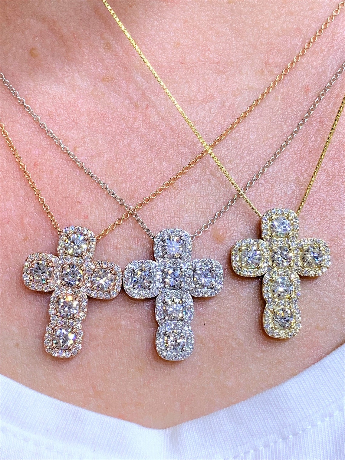 2.25CT Diamond Cross 6 Round Brilliant Cut Diamonds Cushion | Etsy