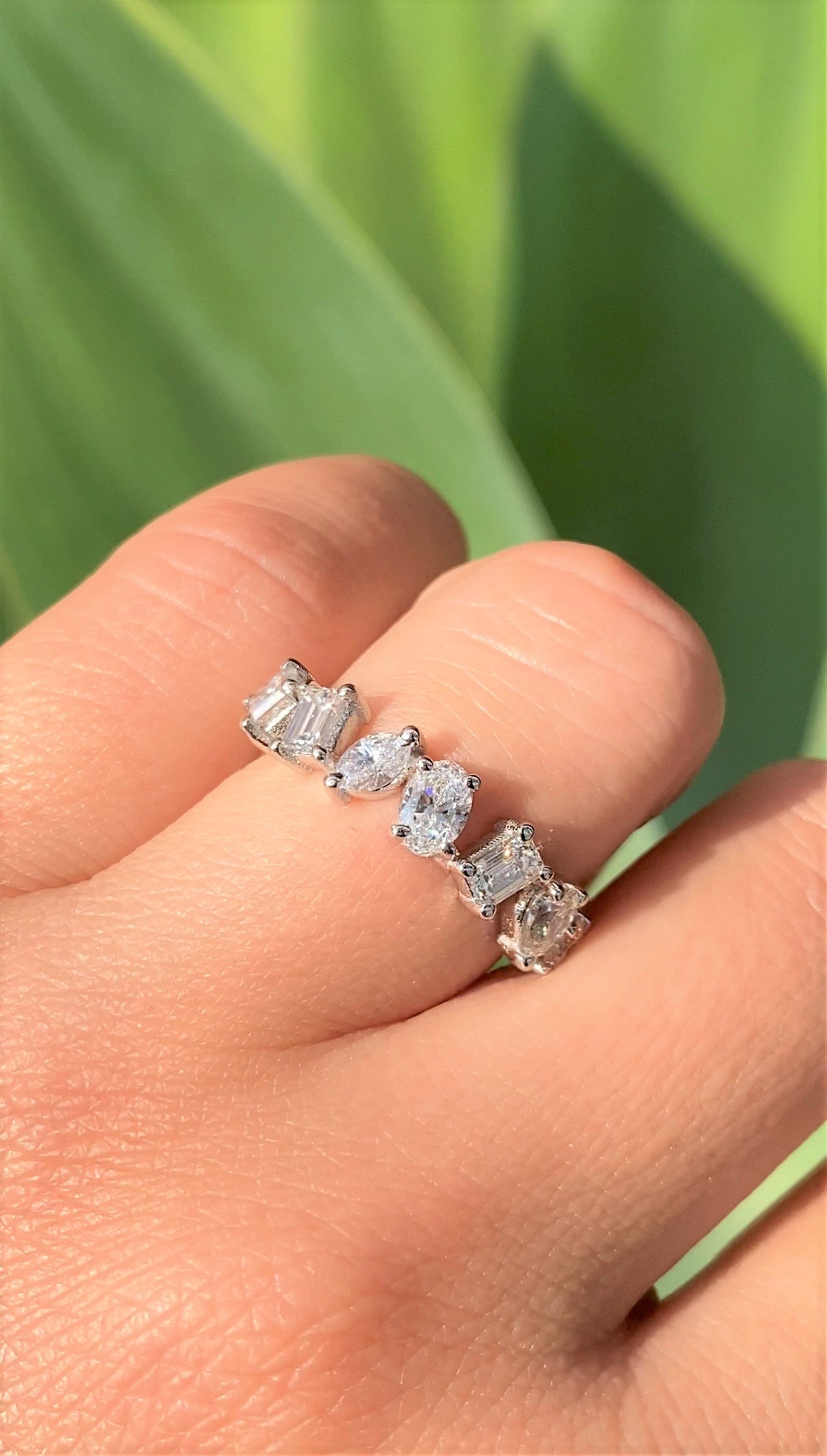 1.50CT Diamond Band 7 Multi Shape Fancy Stones Prong Set Wedding Bands ...